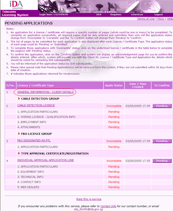 To display the following Pending Applications page, mouse over ...