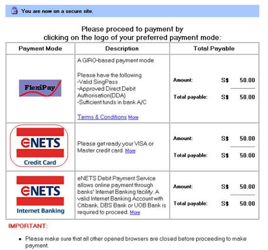 Click the appropriate image/icon to select the required payment mode.